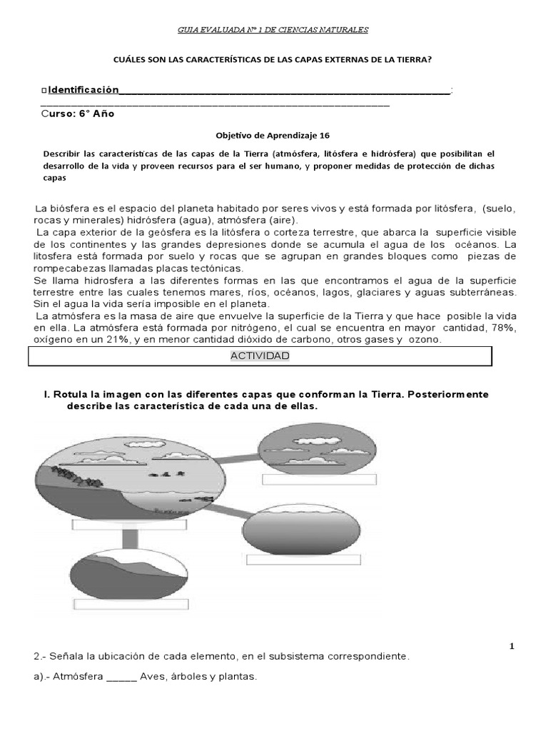 Guia Capas de La Atmosfera 6° Básico | PDF | Tierra | Atmósfera