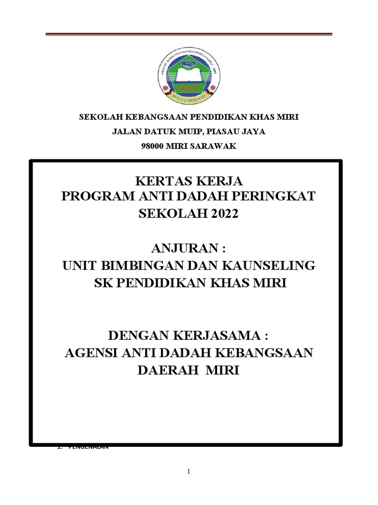 Kertas Kerja Anti Dadah 2022 | PDF