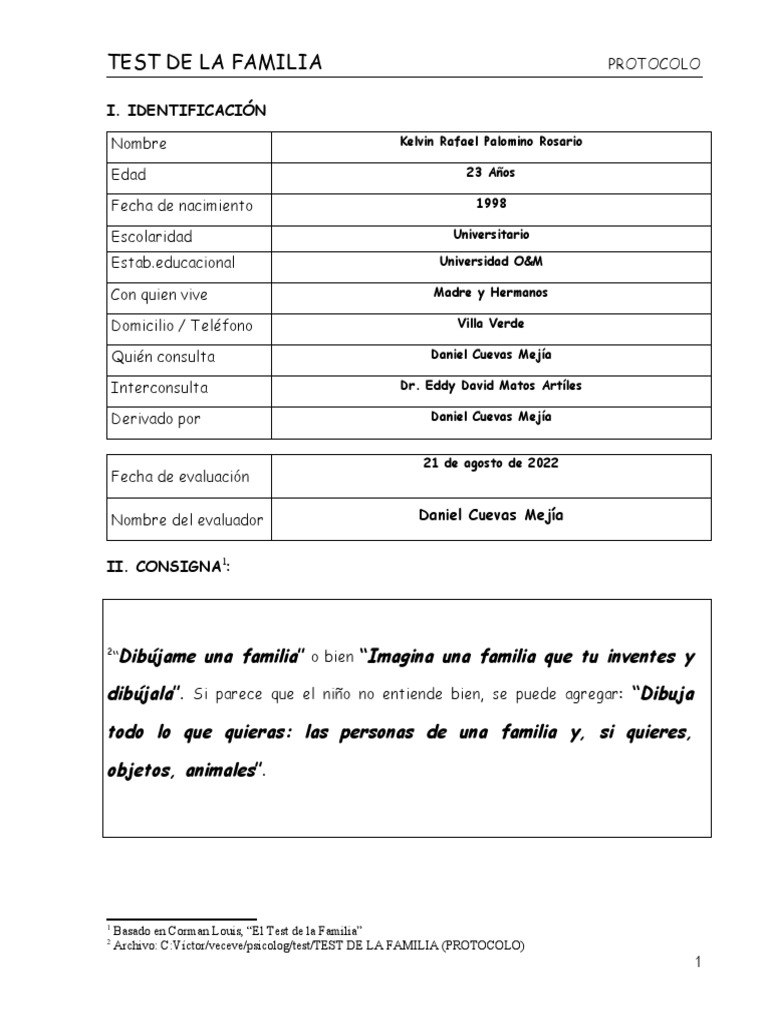 Test de La Familia Protocolo | PDF | Metafísica de la mente ...