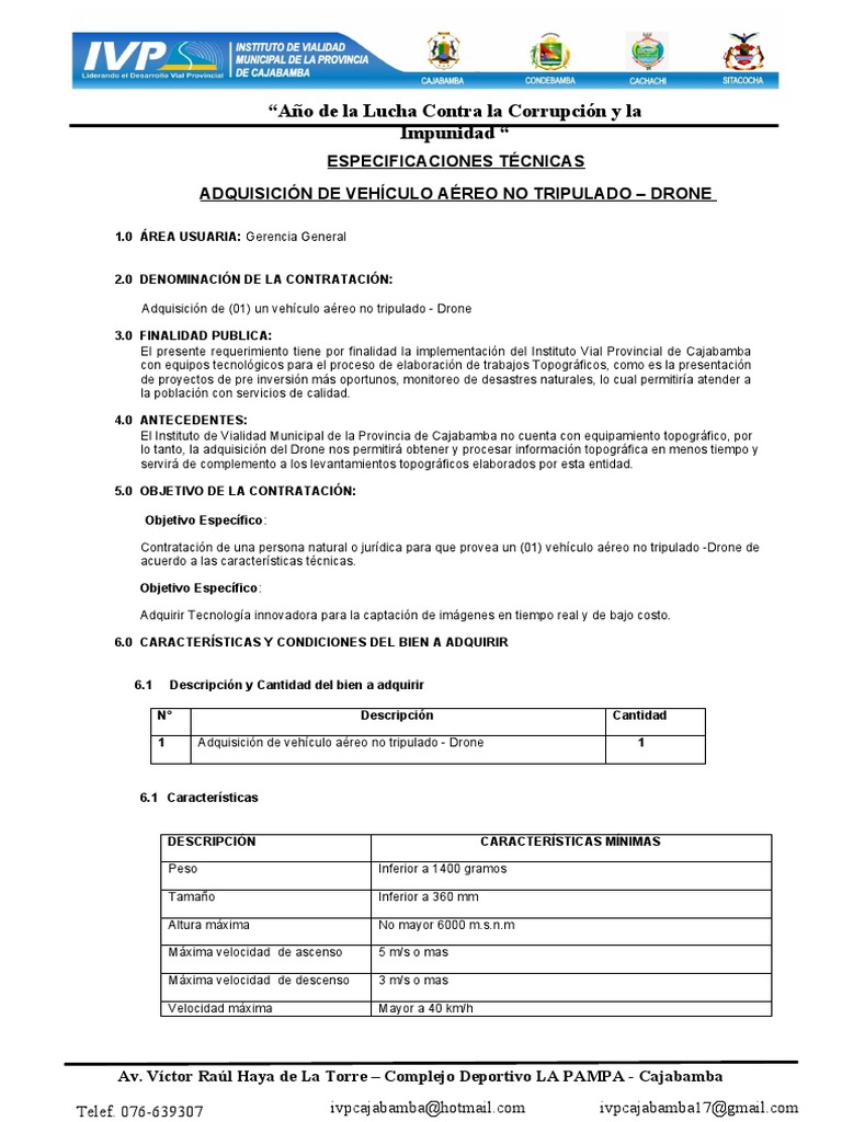 Especificaciones Tecnicas Drone | PDF | Vehículo aéreo no tripulado ...