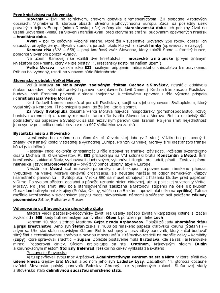 Poznámky Stredovek SLOVENSKO | PDF