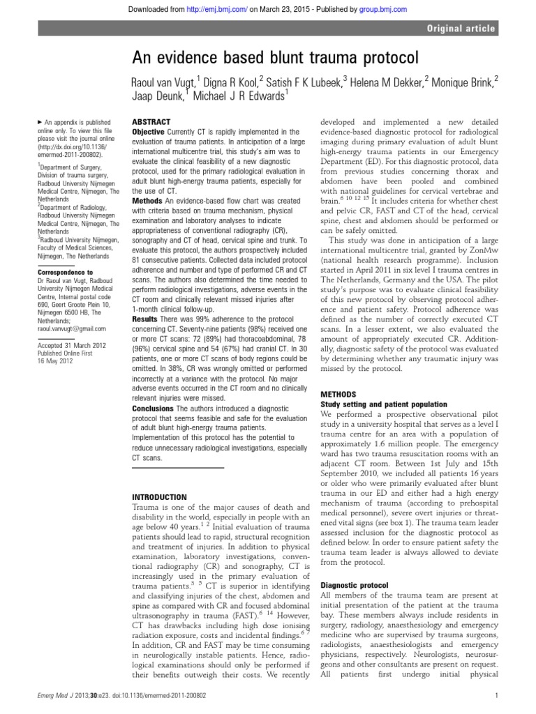 An Evidence Based Blunt Trauma Protocol | PDF | Ct Scan | Radiology