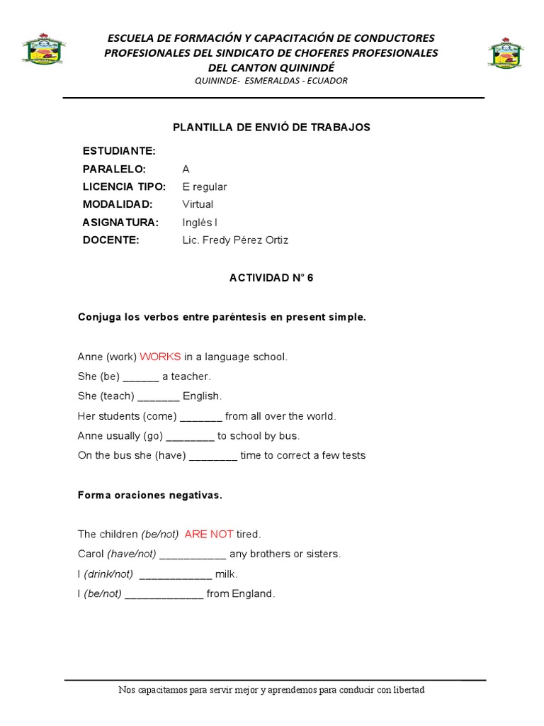 Homework 6 - Present Simple - Fredy Pérez | PDF