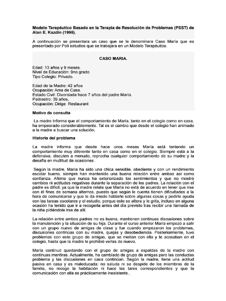 PDF Caso Maria Modelo Terapeutico Basado en La Terapia de Resolucion de ...