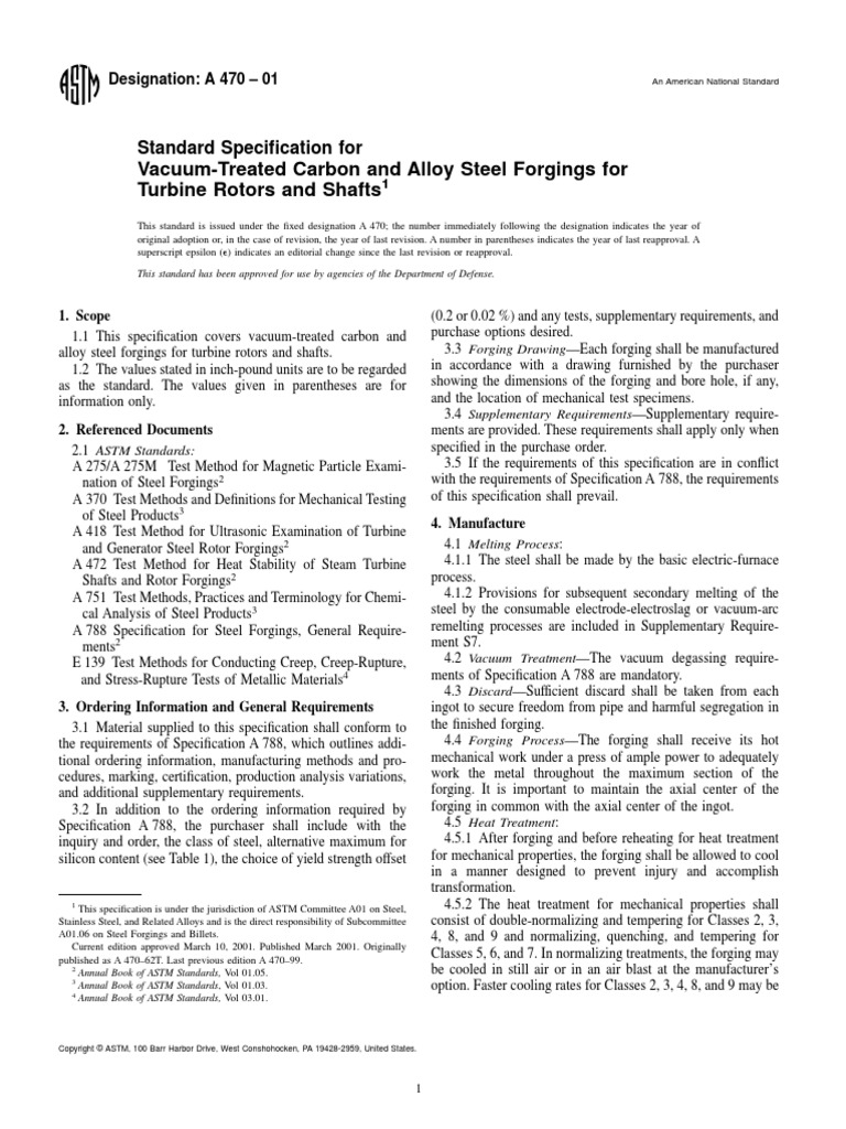 Standard ASTM A 470-01 | PDF | Forging | Heat Treating