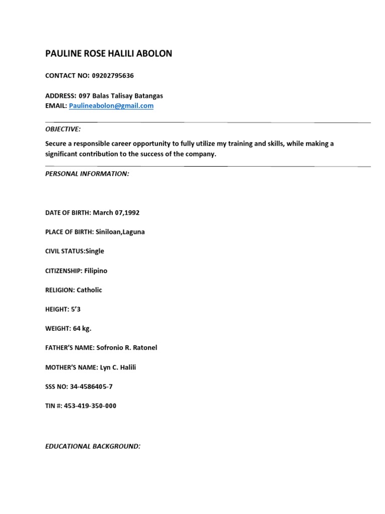 Pauline Rose Halili Abolon: Objective | PDF