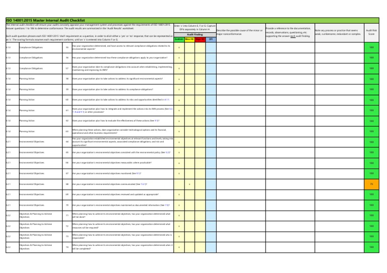 ISO 14001 2015 Internal Audit Checklist Sample | PDF | Audit | Regulatory Compliance