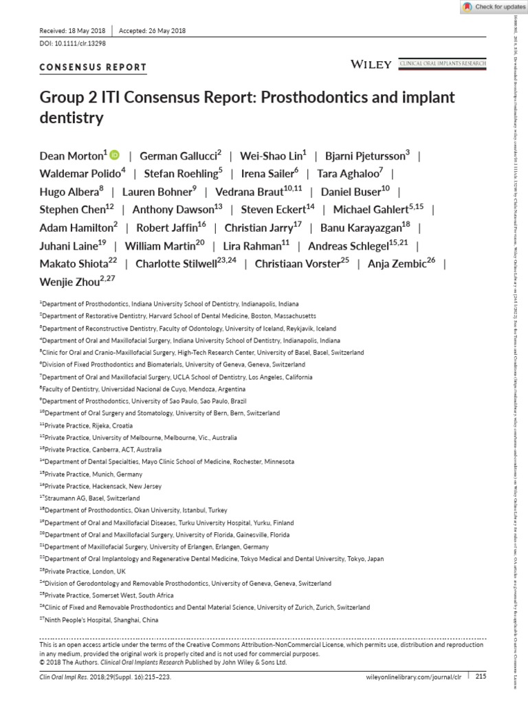 Clinical Oral Implants Res - 2018 - Morton - Group 2 ITI Consensus ...