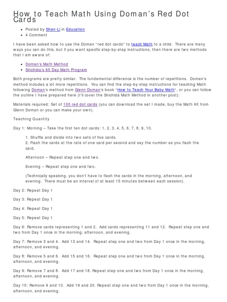 How To Teach Math Using Doman's Red Dot Cards | PDF | Multiplication ...