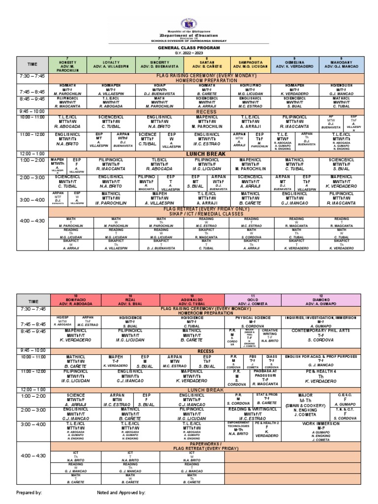 Class Program 2nd Sem SY 22-23 | PDF