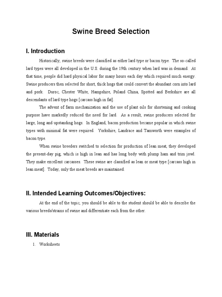 Swine Breed Selection | PDF | Pig | Lard