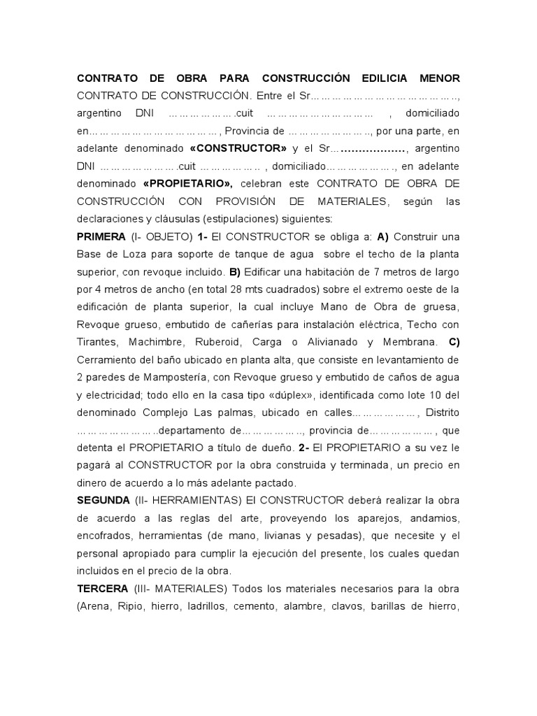 Contrato de Obra para Construcción | PDF