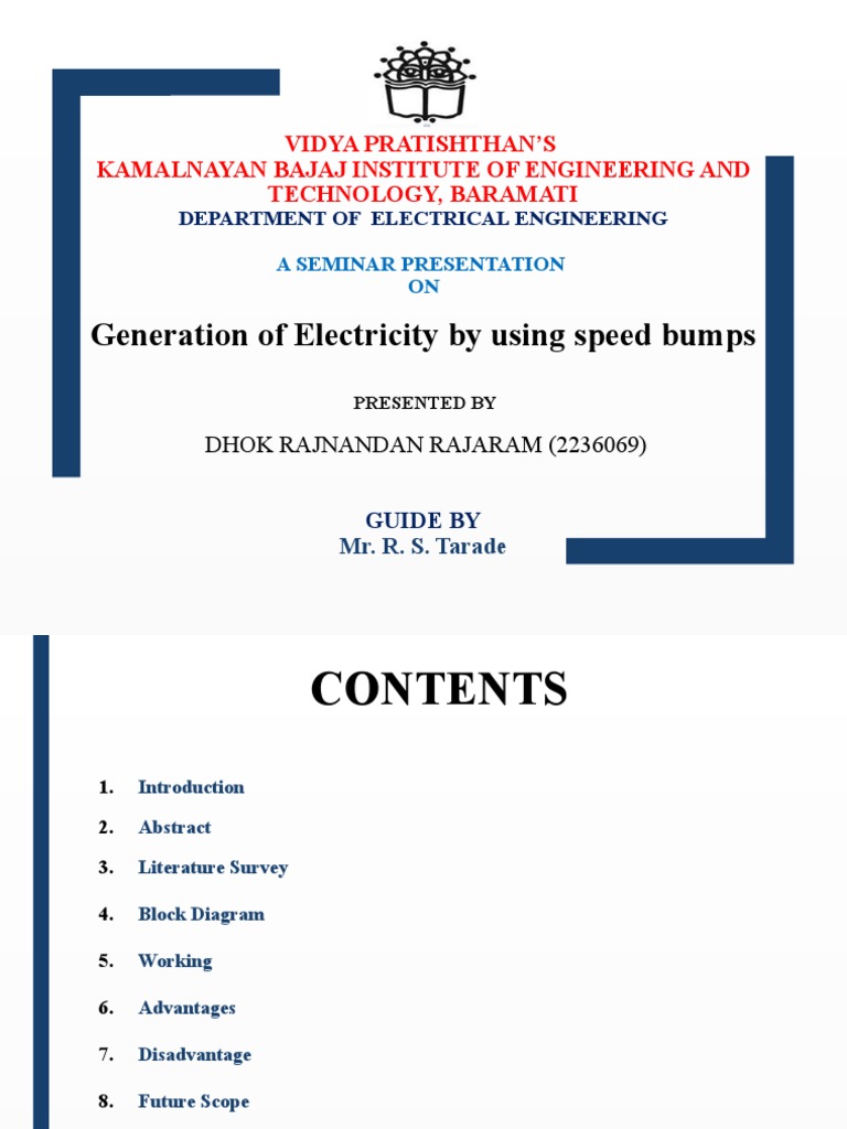 Generation of Electricity by Using Speed Bumps Seminar Presentation ...