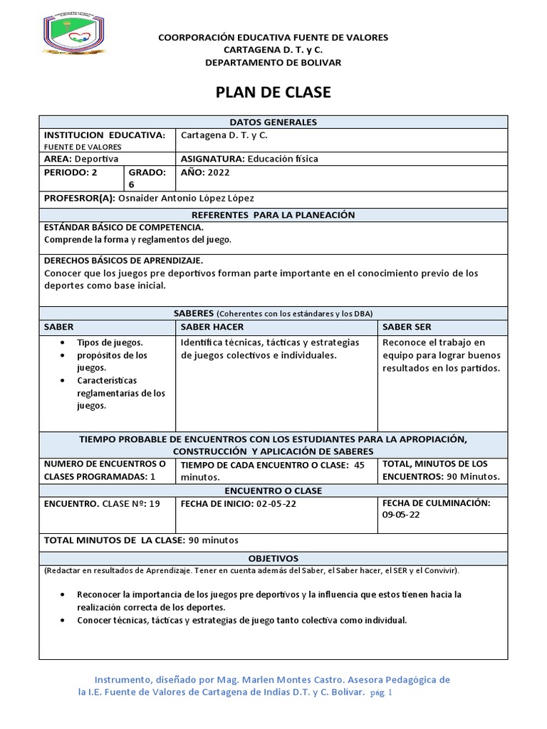 Plan de Clase Educacion Fisica 6° | PDF | Aprendizaje | Maestros