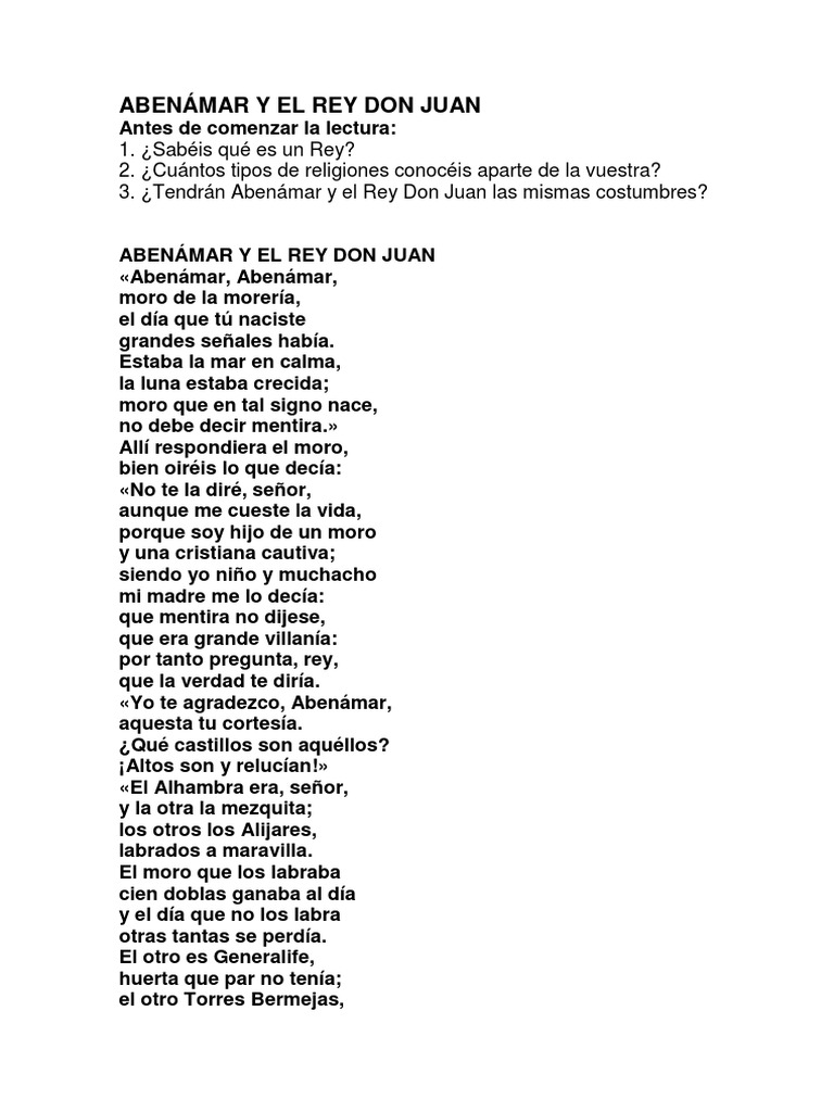 LECTURAS ABENÁMAR Y EL REY DON JUAN y UN REGALO | PDF | Granada