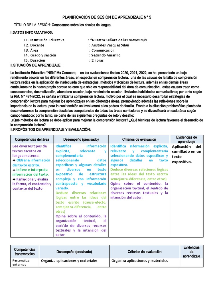 Ses. 2° 5 | PDF | Comprensión lectora | Evaluación