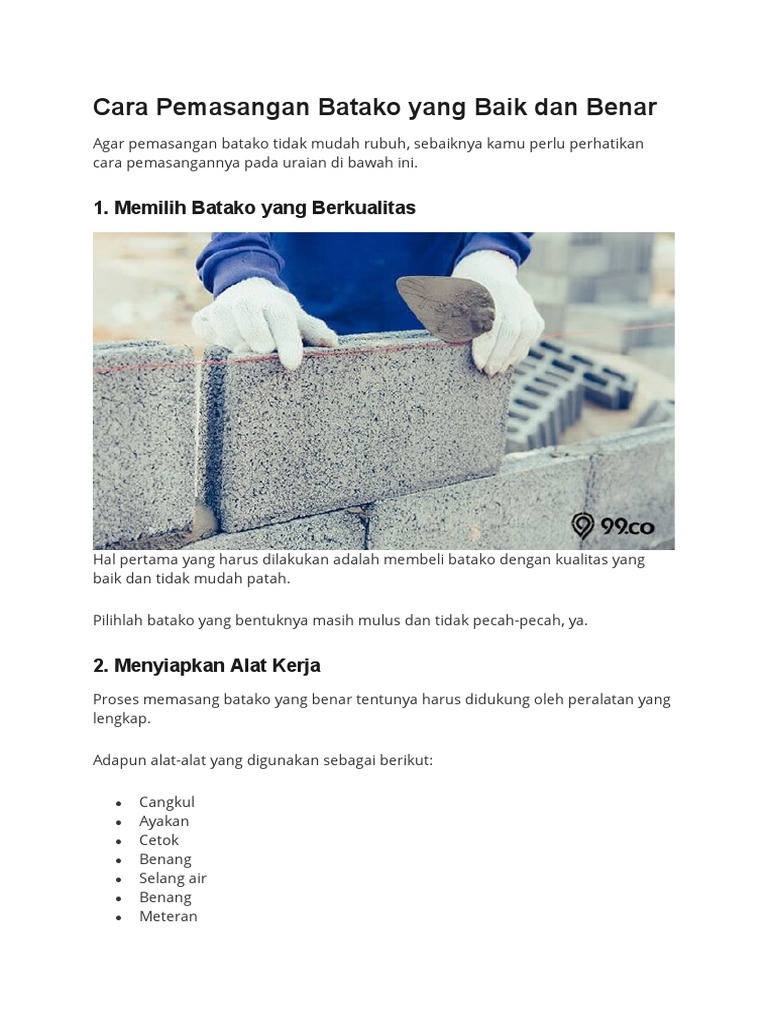 Cara Pemasangan Batako yang Baik dan Benar | PDF
