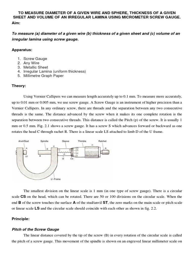 Exp.2 Screw Gauge | PDF | Screw | Metrology