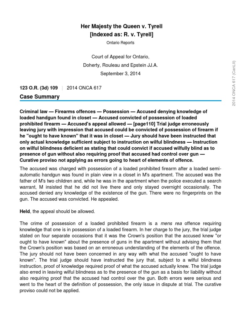 R. v. Tyrell, 2014 ONCA 617 (CanLII) | PDF | Trials | Reasonable Doubt