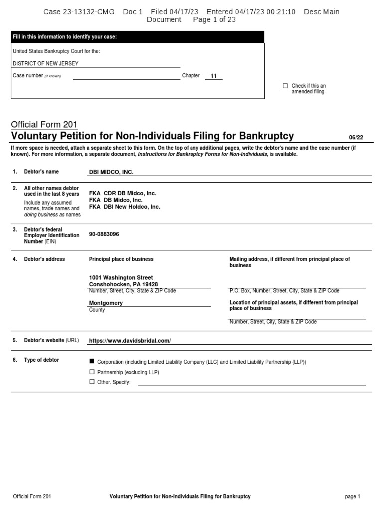 Davids Bridal Chapter 11 | Download Free PDF | Chapter 11 | Bankruptcy Davids Bridal Chapter 11 | Download Free PDF | Chapter 11 | Bankruptcy