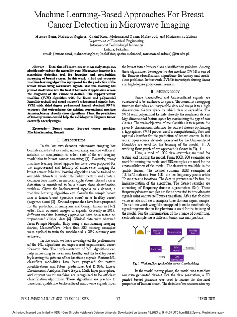Machine Learning-Based Approaches For Breast Cancer Detection in Microwave Imaging | PDF ...