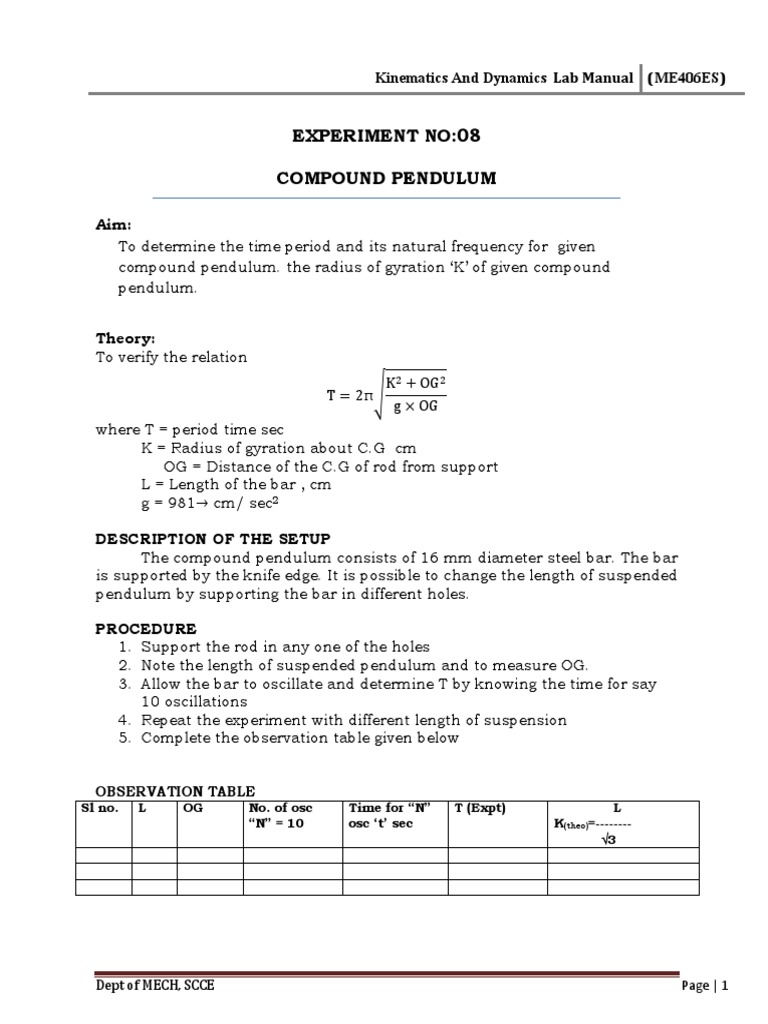 Exp.5 Compound Pendulum | PDF | Pendulum | Oscillation