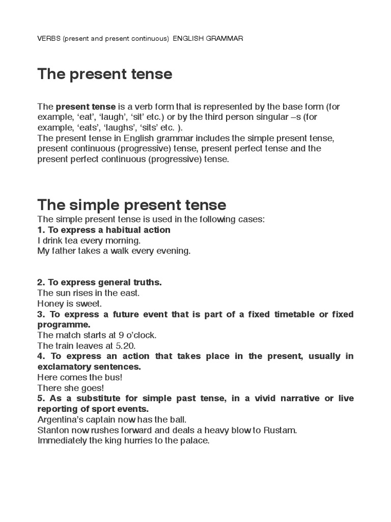 VERBS (Present and Present Continuous) English Grammar | PDF | Grammatical Tense | Syntax