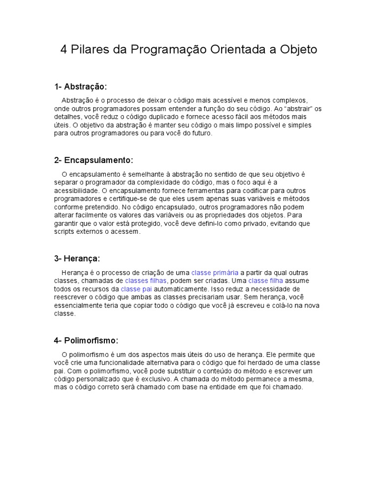 4 Pilares Da Programacao Orientada A Objeto | PDF