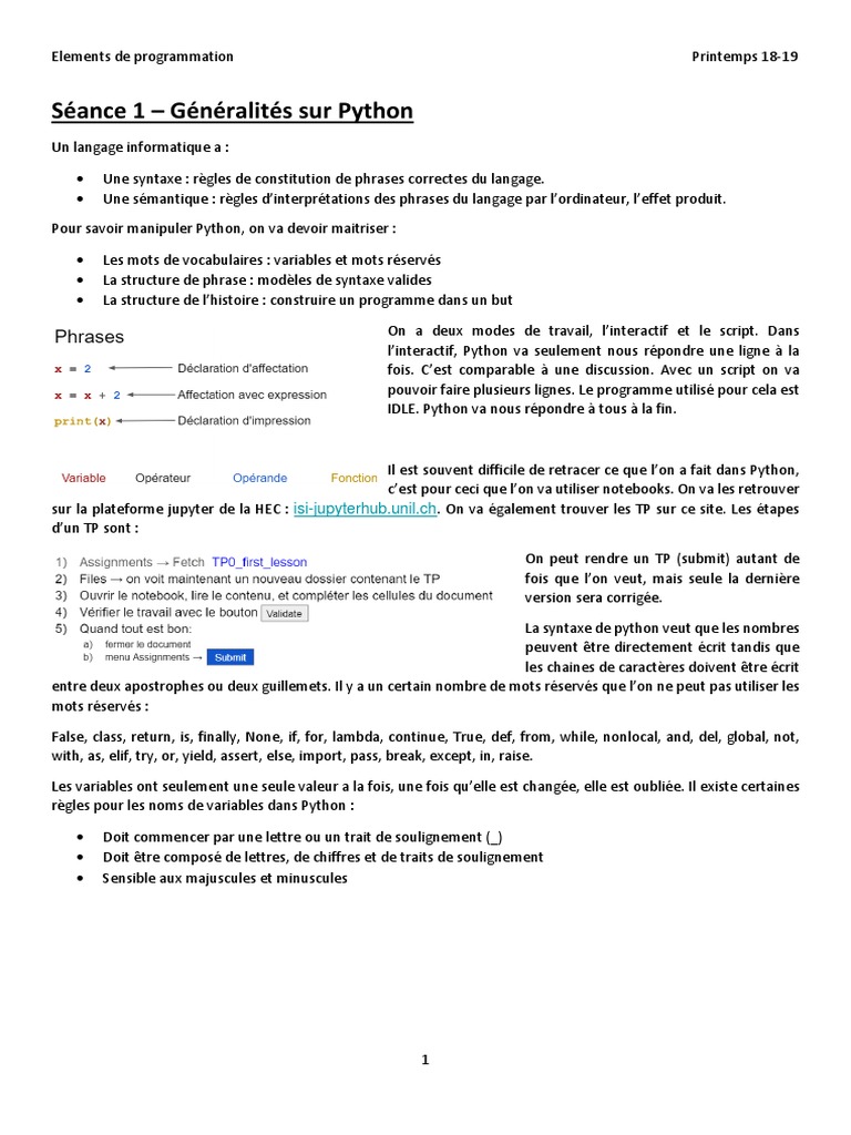 Elements de Programmation Resume | PDF | Structure de contrôle | Python (Langage de programmation)