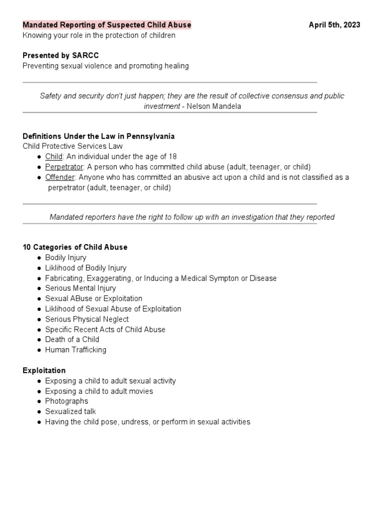Mandated Reporter Training | PDF | Child Abuse | Human Life Stages