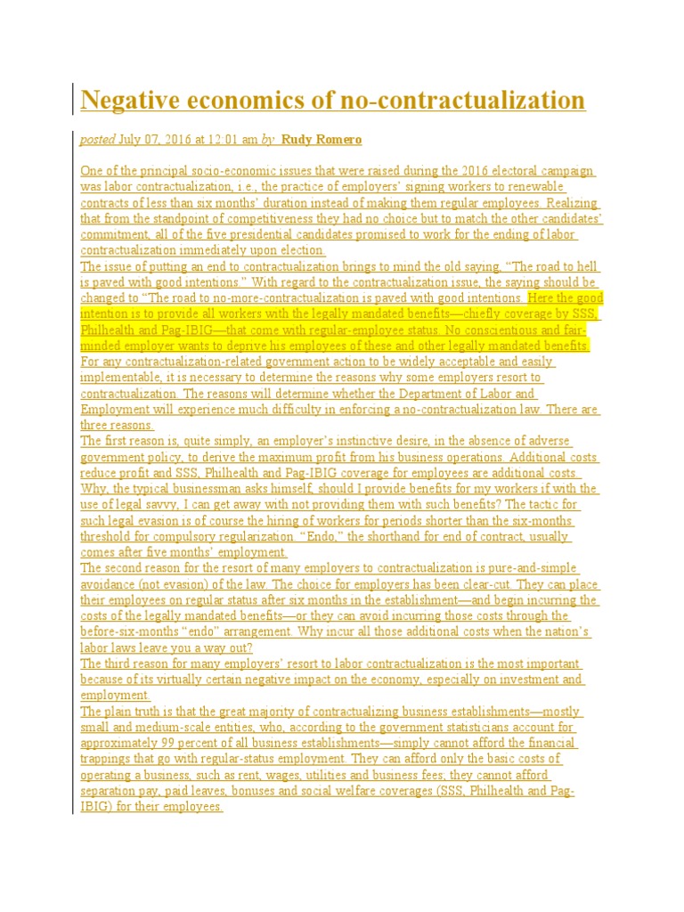 Contractualization Summary | PDF | Employment | Salary