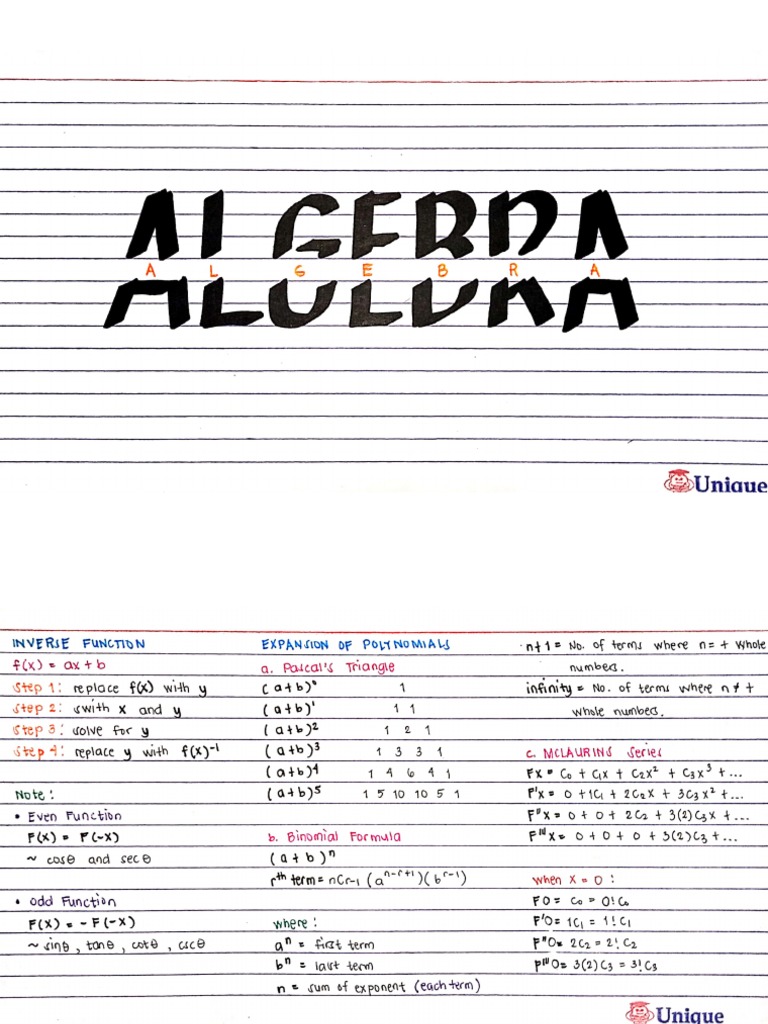 Algebra Formulas | PDF
