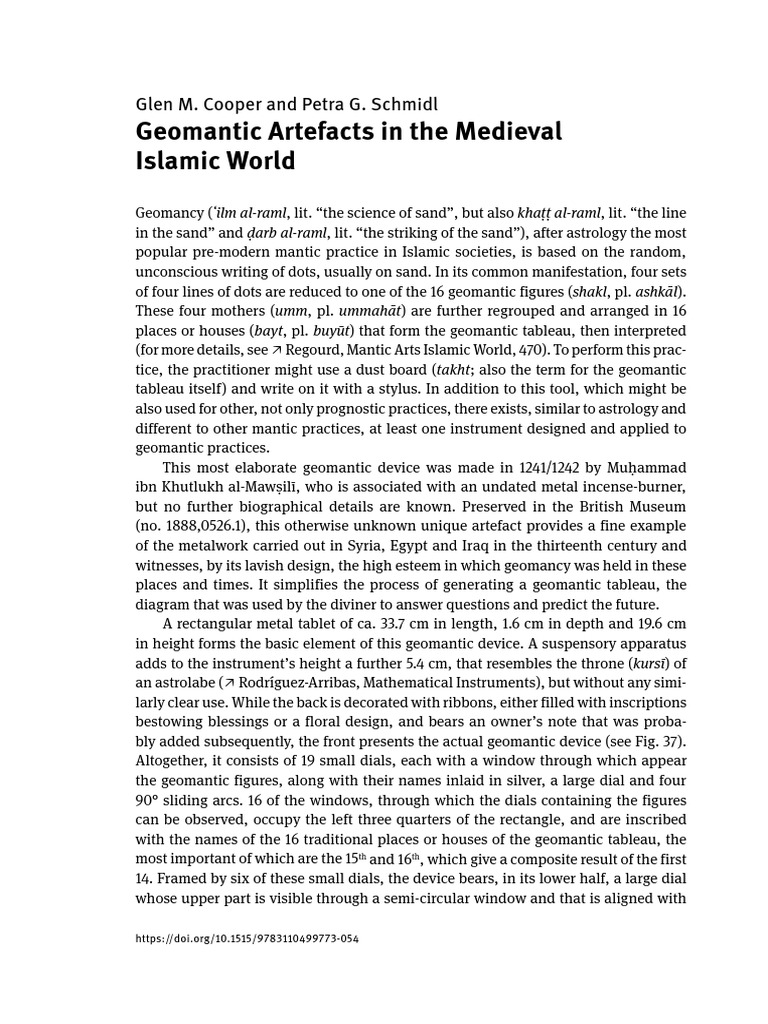 Geomantic Artefacts in the Medieval Islamic World | PDF
