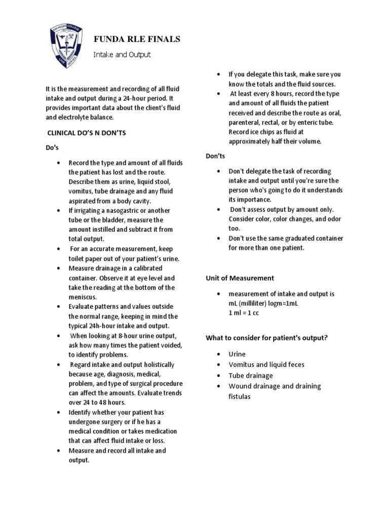 Funda Rle Finals: Clinical Do'S N Don'Ts | PDF | Intravenous Therapy | Dehydration