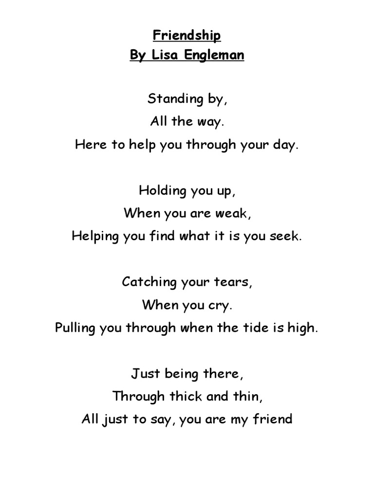 Friendship Poem by Lisa Engleman | PDF | Poetry