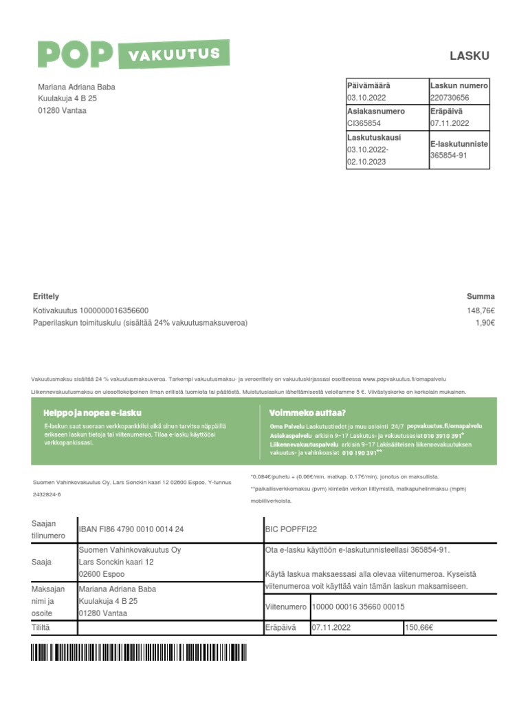 Lasku: Päivämäärä Laskun Numero | PDF