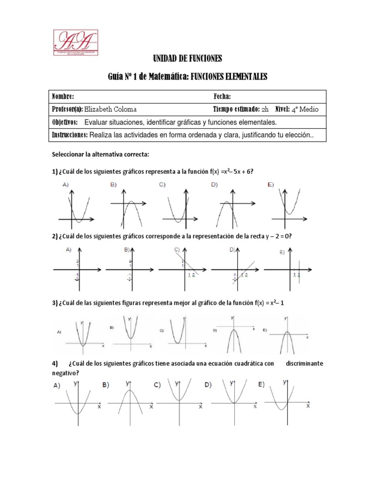 Guia de Funciones 4° Medio 2020 | PDF | Matemática Elemental | Conceptos matemáticos