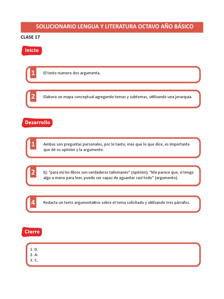 Solucionario Lengua Y Literatura Octavo Año Básico: Inicio | PDF