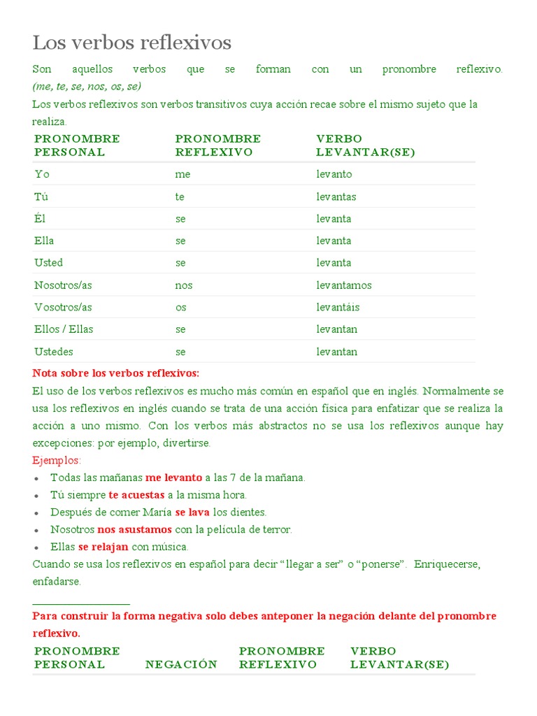 Los Verbos Reflexivos | PDF | Verbo | Gramática