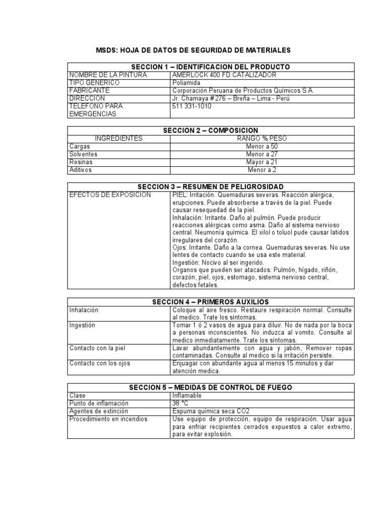 Amerlock 400 FD Catalizador | PDF | Agua | Química
