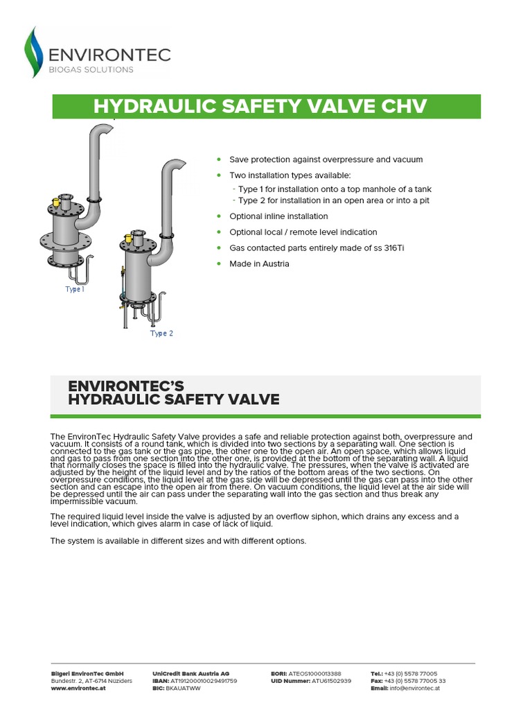 EnvironTec Hydraulic Safety Valve | PDF | Valve | Liquids