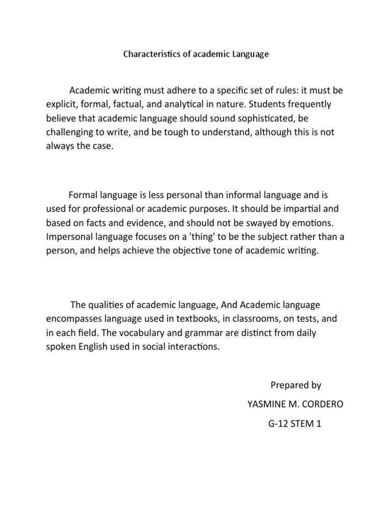 Characteristics of Academic Language | PDF