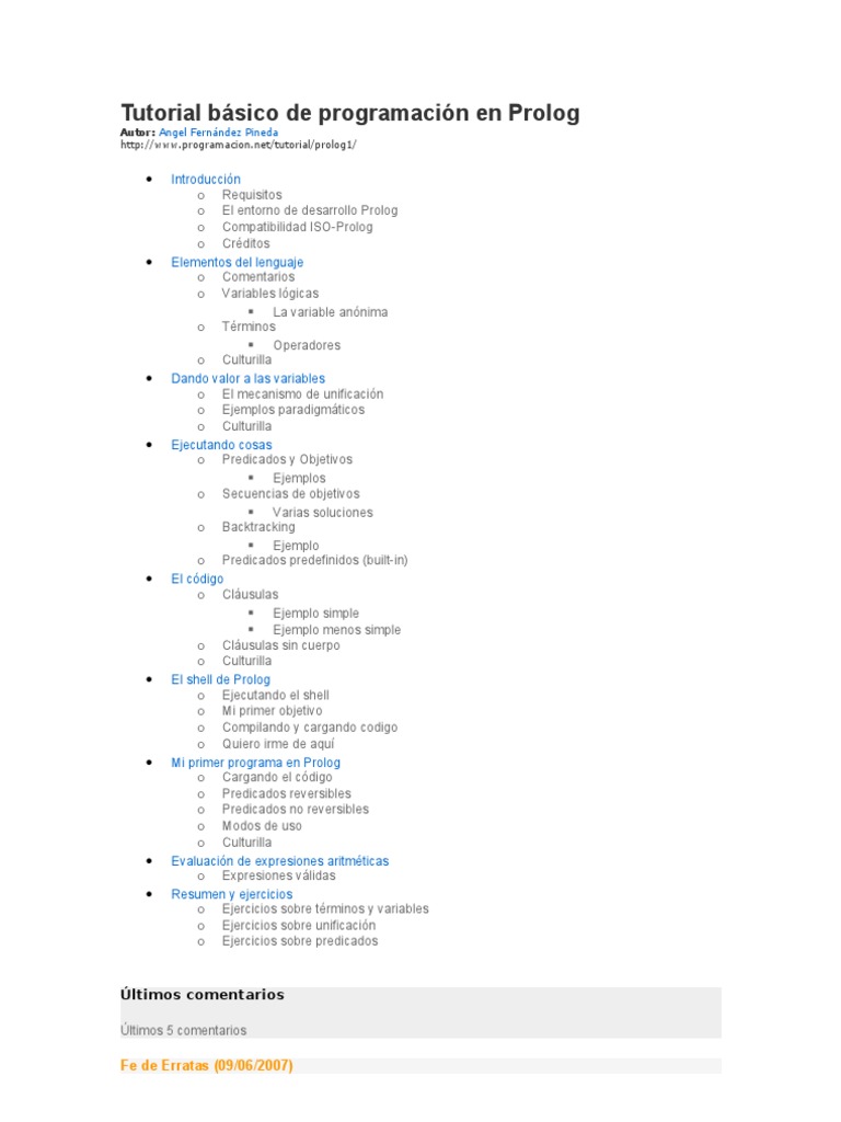 Tutorial Básico de Programación en Prolog | PDF | Lógica de primer ...