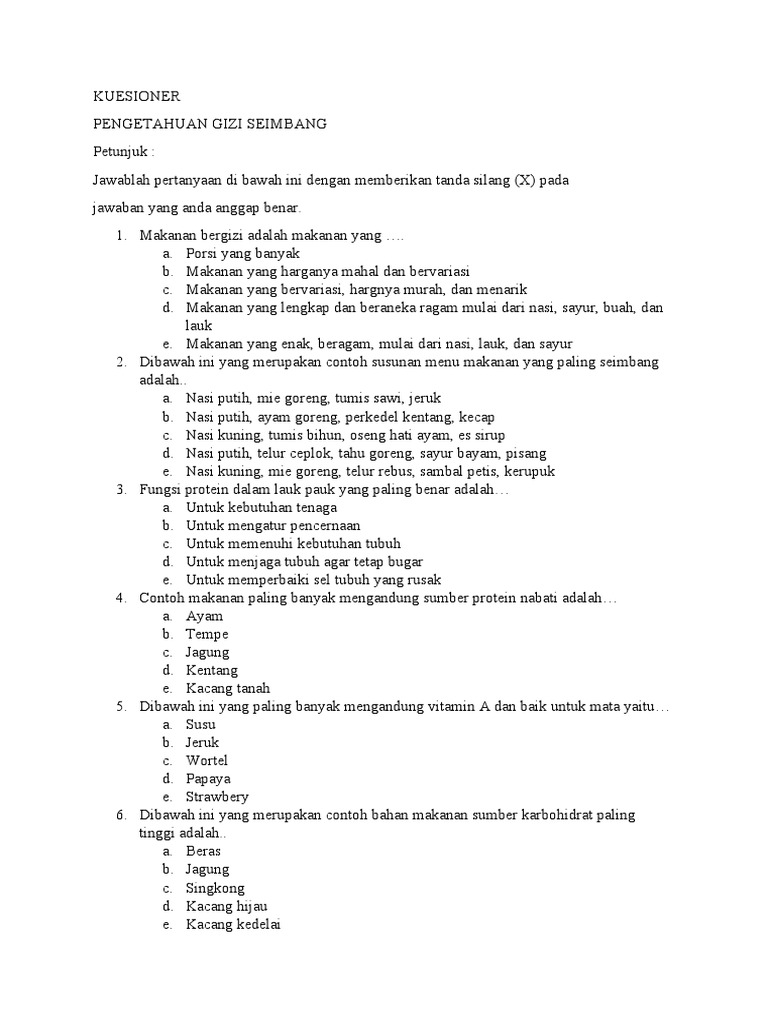 Kuesioner Pretest Posttest | PDF