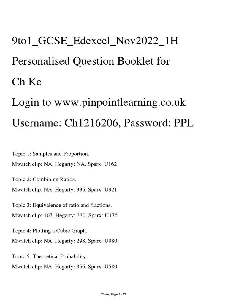 Your Personalised Pinpoint Booklet | PDF