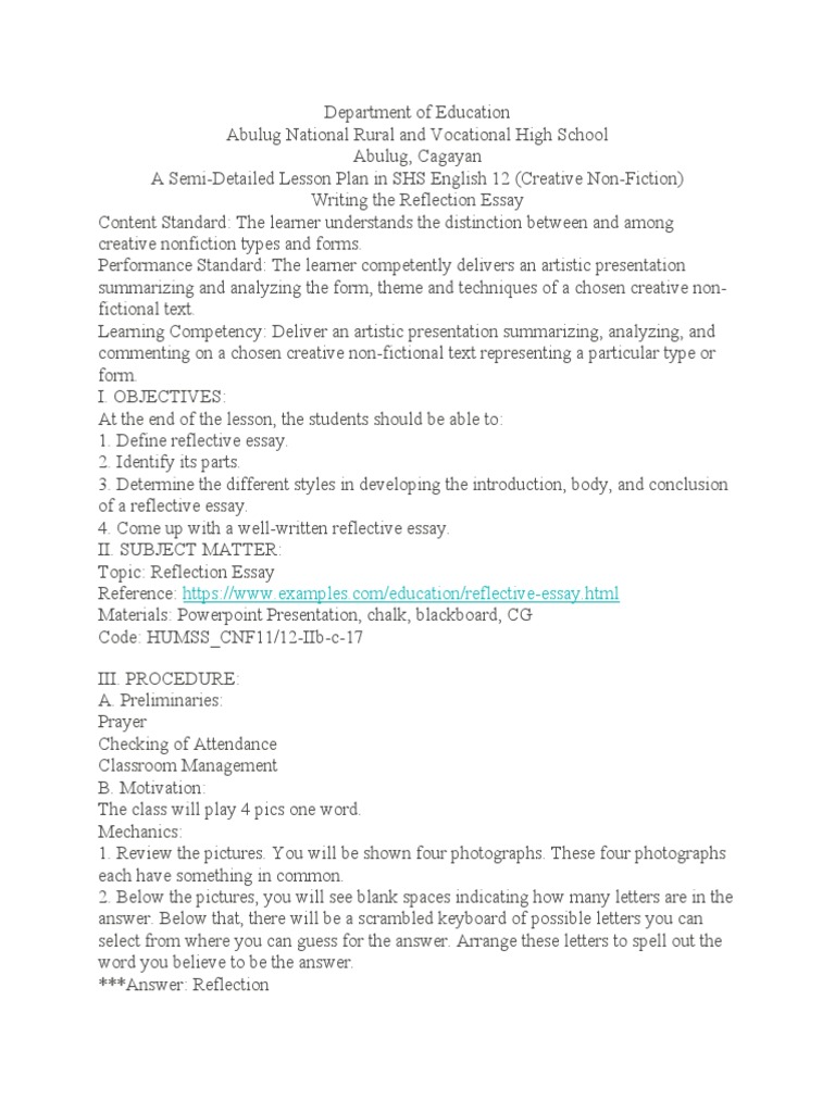 Lesson Plan CNF | PDF | Essays | Lesson Plan