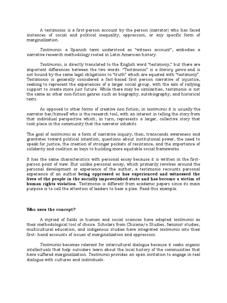 Testimonio | PDF | Testimony | Narrative