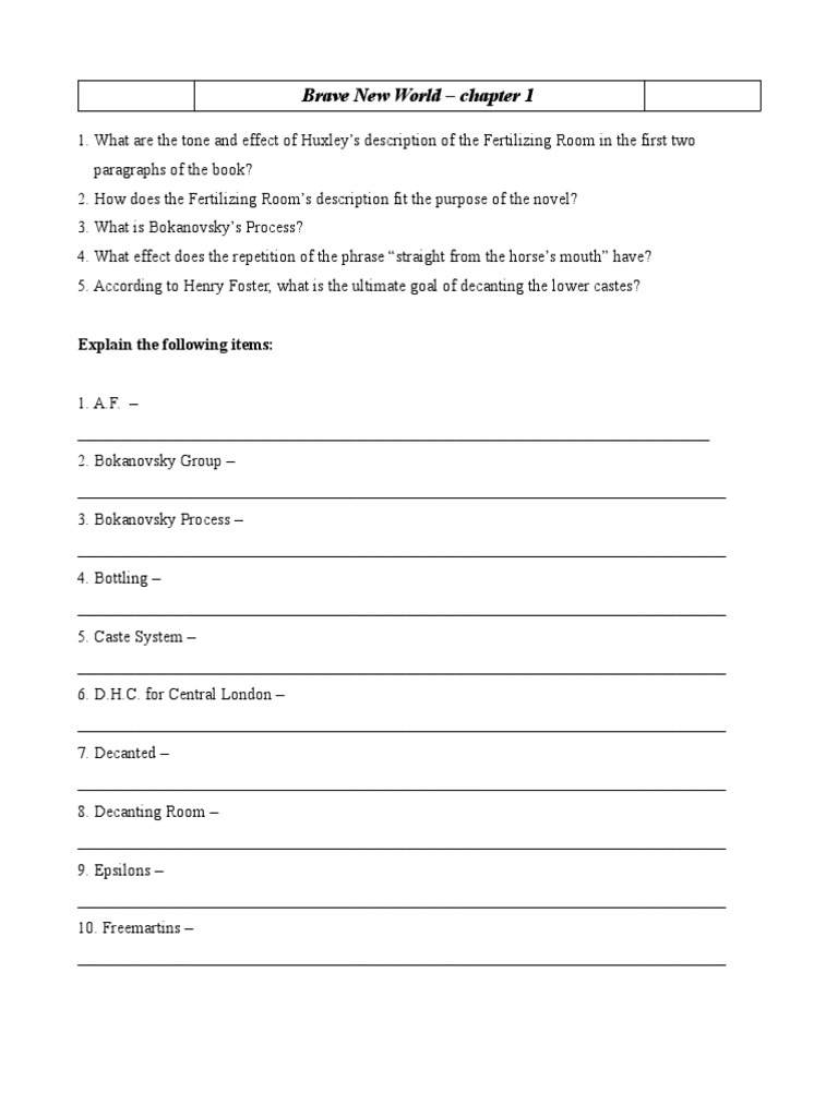 Analysis of Brave New World Chapter 1 | PDF | Social Science | Self ...