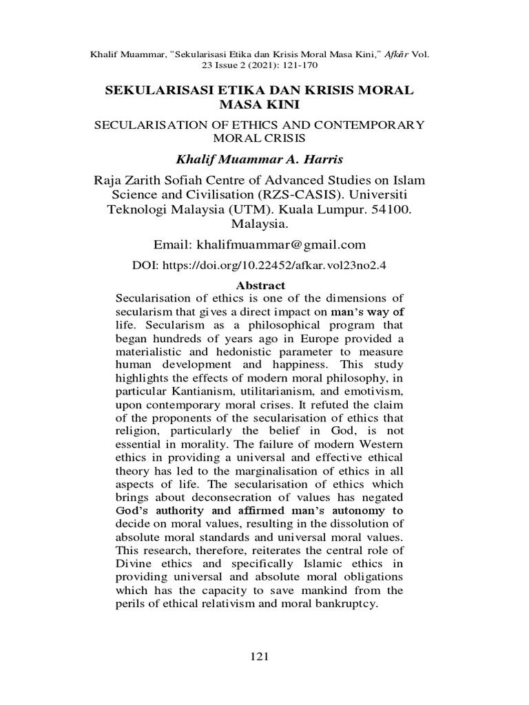 Sekularisasi Etika Dan Krisis Moral Masa Kini | PDF