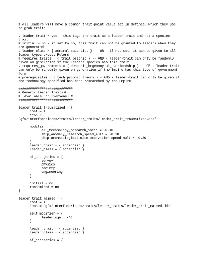 Generic Leader Traits and Inspired Specializations | PDF | Computing | Software Engineering